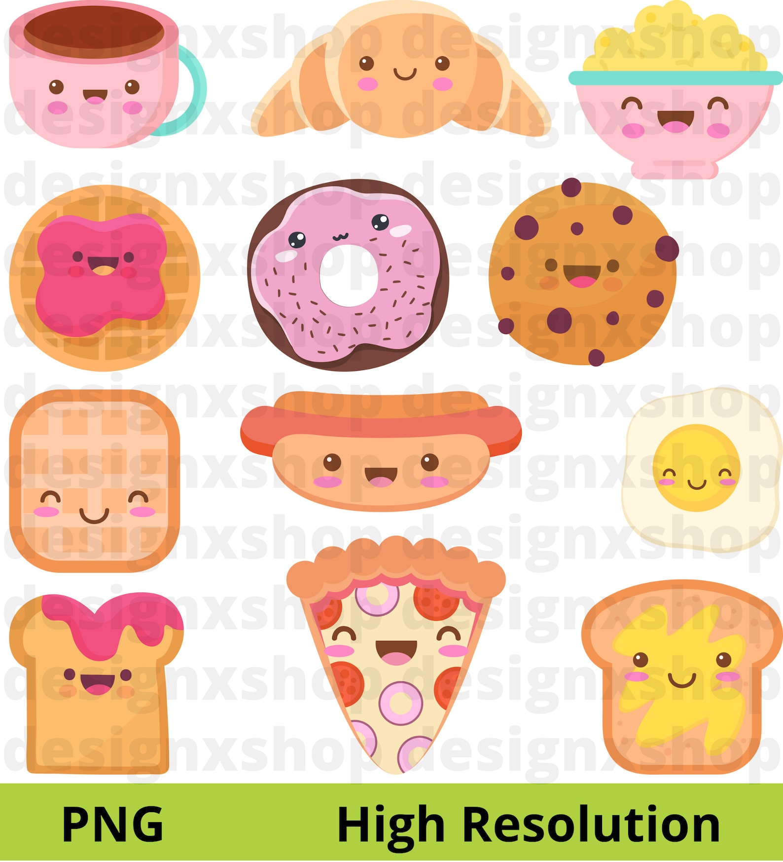 Kawaii Food Clipart, Food Clipart, Kawaii SVG Bundle, Cute Food Clipart ...
