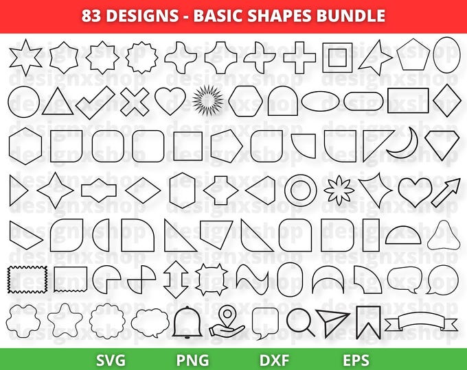 BASIC SHAPES SVG Bundle , Basic Shape Outline Svg Bundle, Instant ...