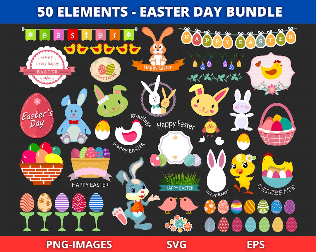 Easter Clipart: Bunny, Eggs, Spring Designs (SVG, PNG) - Etsy