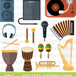 Musical Instruments Clipart | Music Bundle | Guitar | Violin | Drums ...