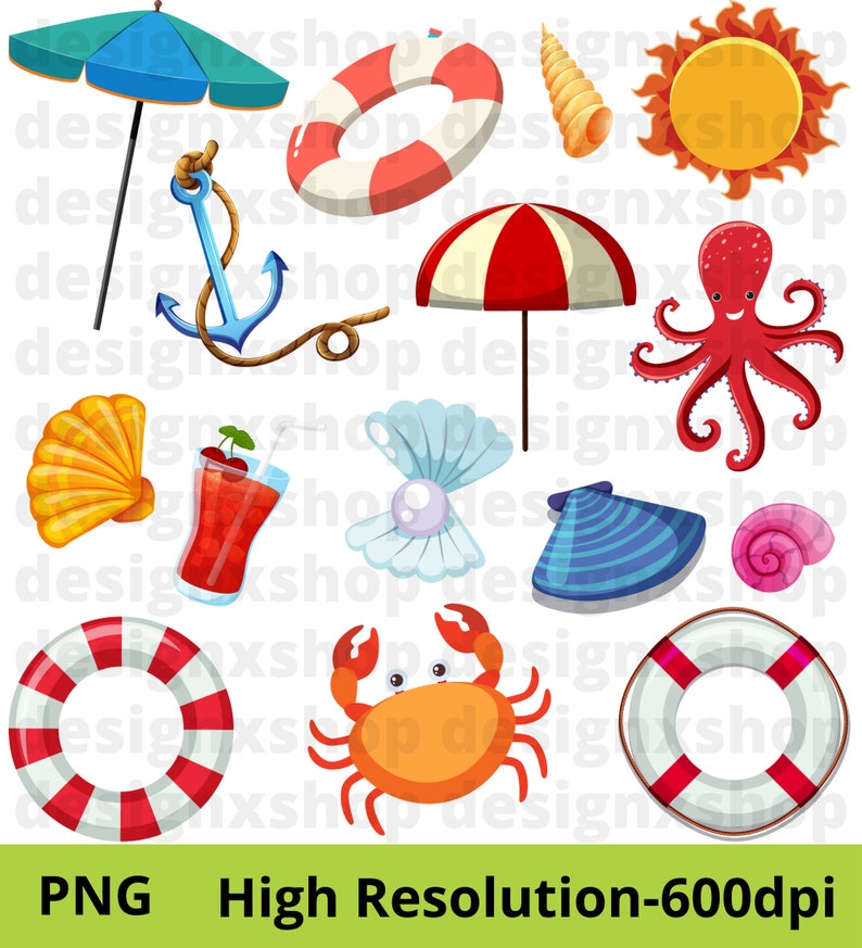 Summer Beach Clipart Summer Clipart Bundle Vacation Clipart - Etsy