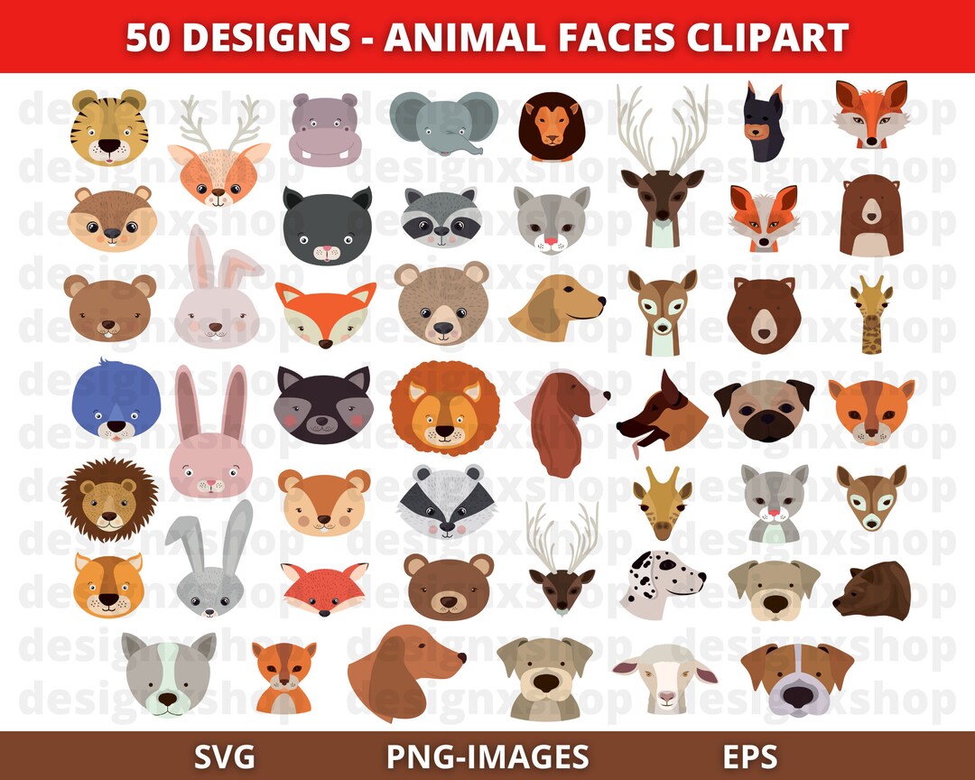 Animal Face Clipart Bundle: Jungle Nursery Design (SVG & PNG) - Etsy