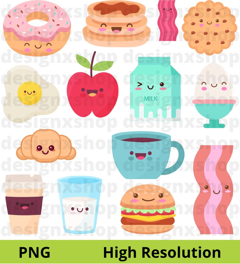 Kawaii Food Clipart Food Clipart Kawaii SVG Bundle Cute - Etsy