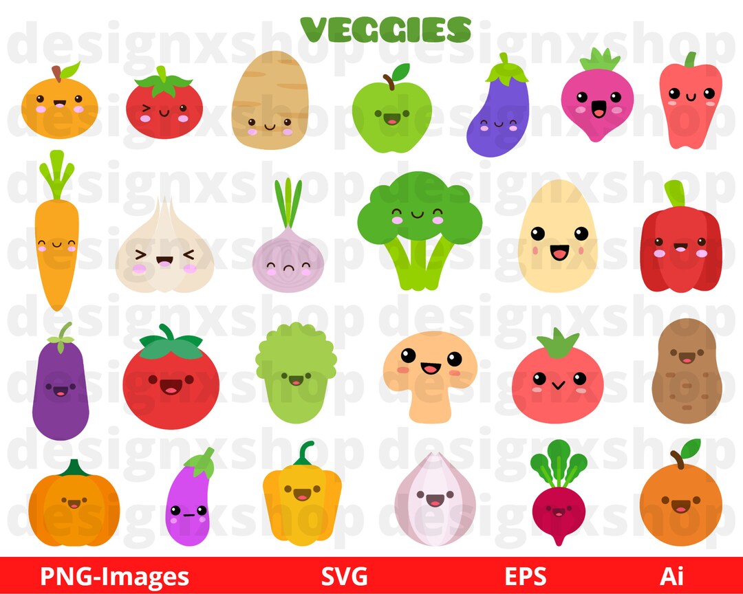 Kawaii Vegetables Clipart Cute Vegetables Clipart Vegetables - Etsy
