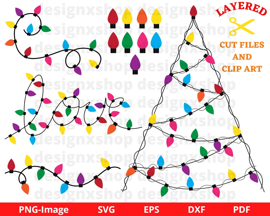 Christmas Lights SVG Clipart: Colorful String Lights (digital Download ...