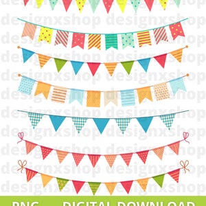 Bunting Banner Clipart, Garland Clipart, Party Flag Clipart, Bunting ...