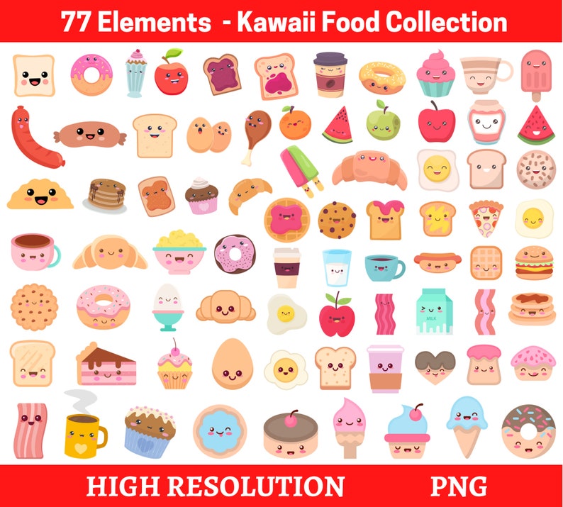 Kawaii Food Clipart Food Clipart Kawaii SVG Bundle Cute - Etsy Australia
