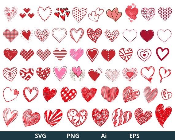Doodle Valentine Heart Clipart Hand Drawn Valentine Heart | Etsy