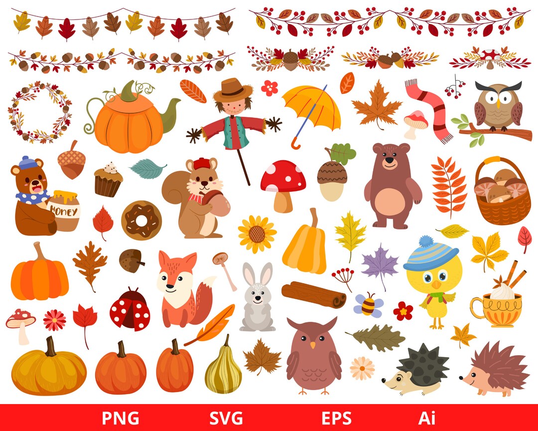 Fall Clipart, Autumn Clipart, Fall Harvest Clipart, Pumpkins, Wreaths ...