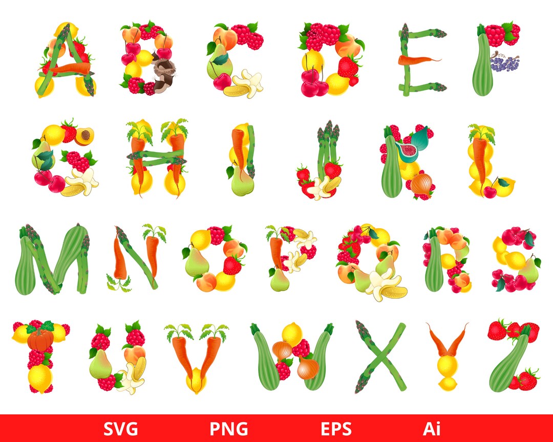 Vegetables Alphabet Clipart Vegetables Clipart Vegetables - Etsy