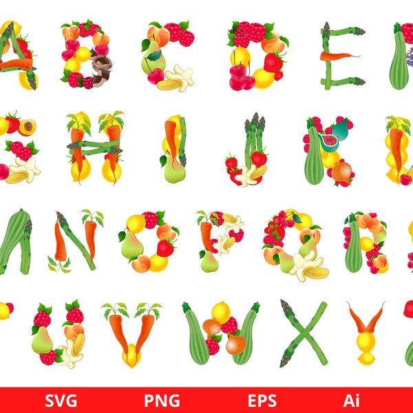 Fruits and Vegetables Alphabet - Etsy