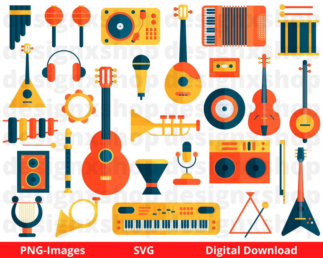 Musical Instruments Clipart Music Bundle Guitar Violin - Etsy