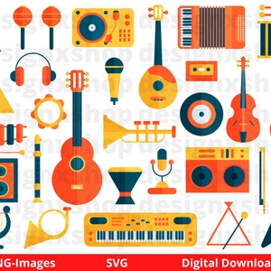 Musical Instruments Clipart Music Bundle Guitar Violin - Etsy