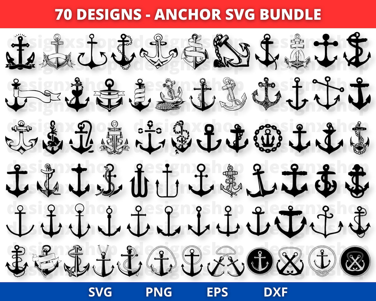 Anchor SVG Bundle: 70 Nautical Designs (digital Download) - Etsy