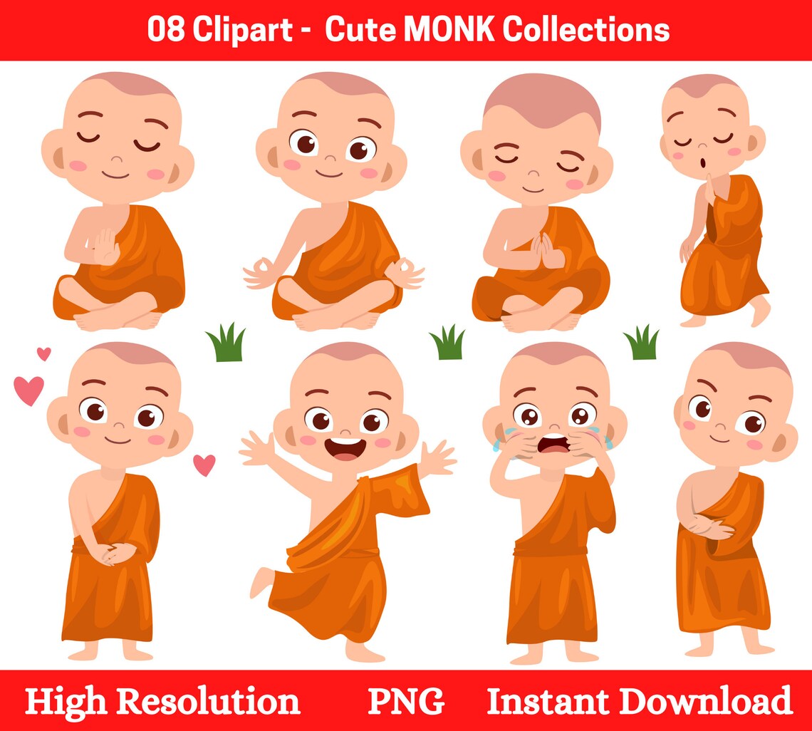 Cute Monk Clipart Monk Clipart Monk Meditate Clipart Thai | Etsy