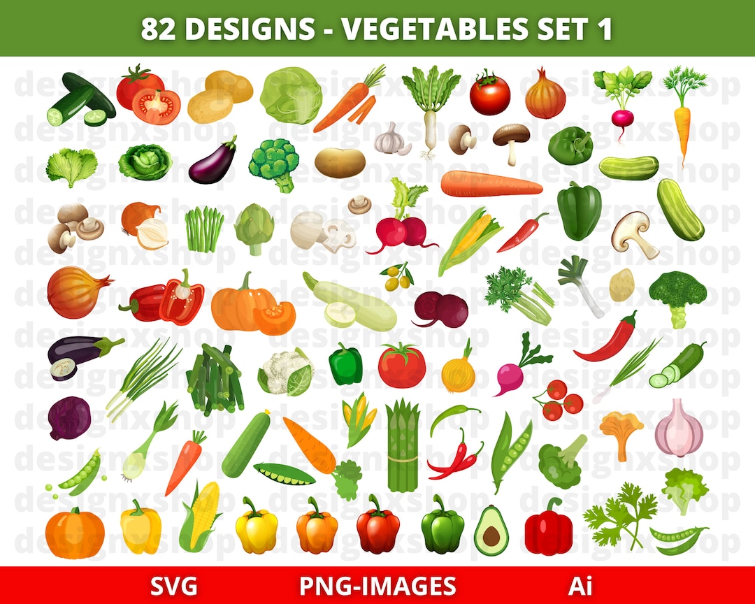 Vegetables Clipart: 82 Food Illustrations, SVG & PNG (digital Download ...