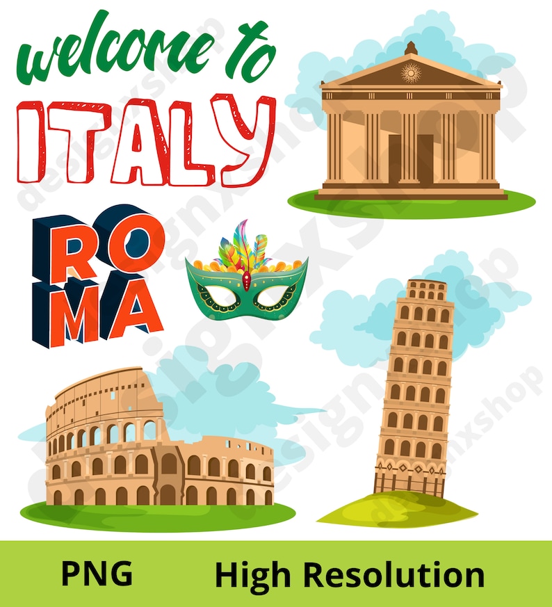 Italy Travel Clipart: Rome, Venice, Pisa (SVG, PNG) - Etsy
