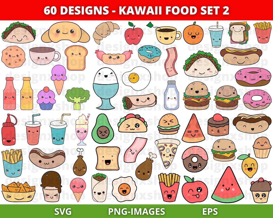 Kawaii Food Clipart, Kawaii SVG Bundle, Food Clipart, Cute Food Clipart ...