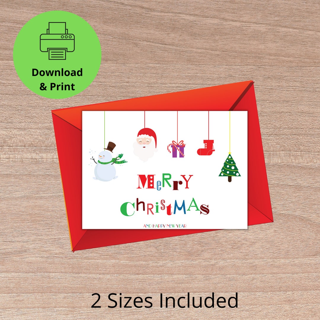 Printable Merry Christmas Cards / Instant Download PDF & JPG / Holidays ...
