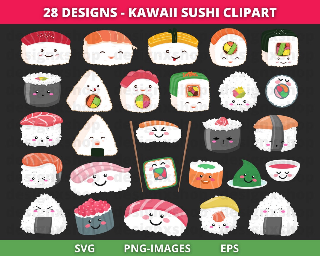 Kawaii Sushi Clipart, Kawaii Clipart, Sushi Clipart, Food Clipart ...