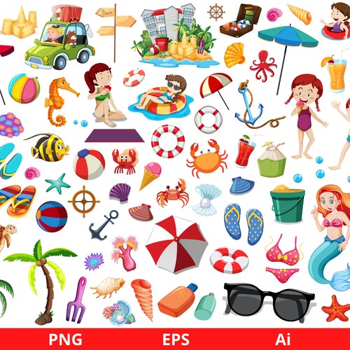 Summer Clipart Set. Cute Beach Clipart Bundle for Personal & - Etsy Israel