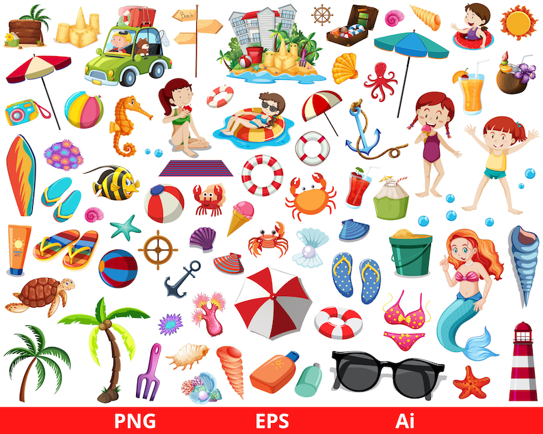 Summer Beach Clipart Summer Clipart Bundle Vacation Clipart - Etsy