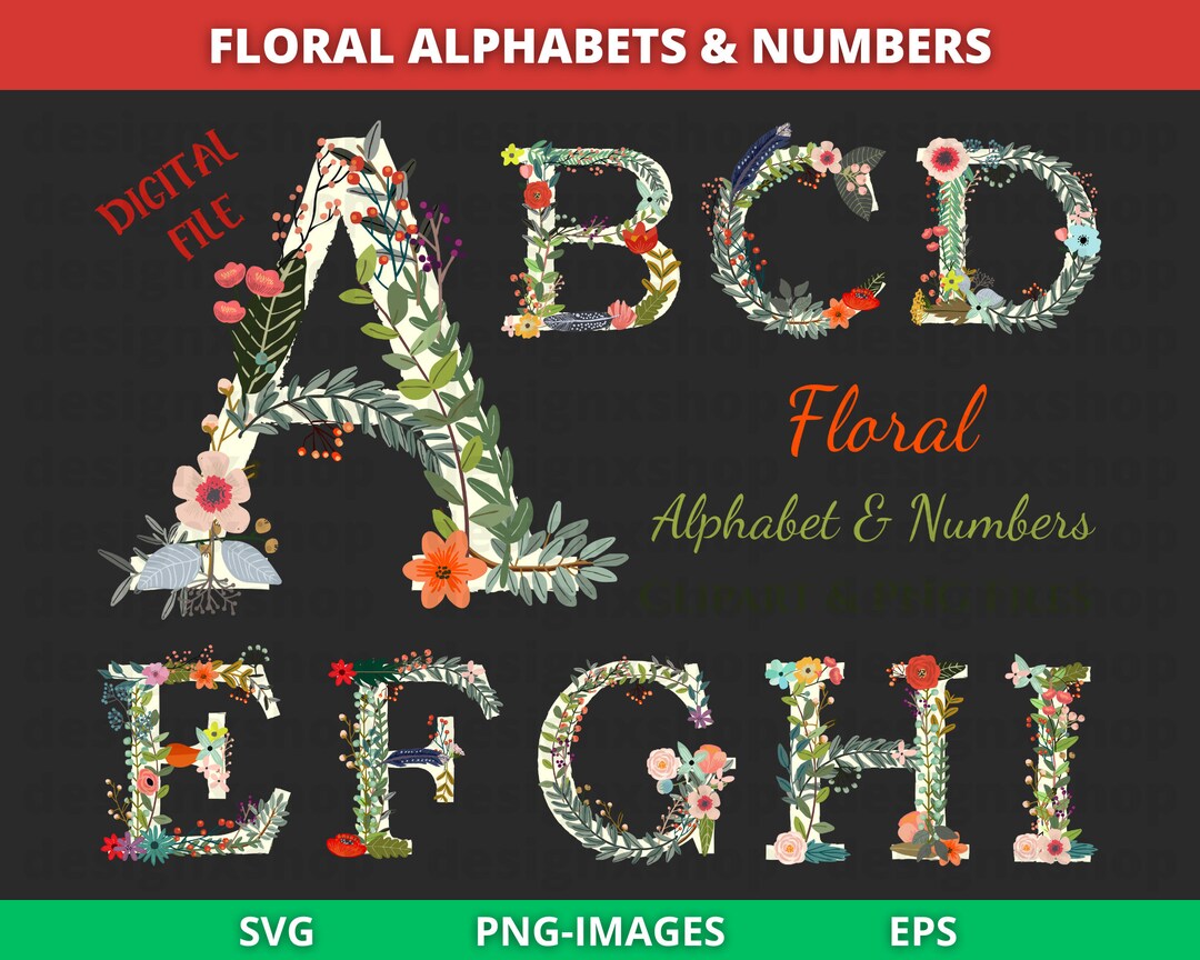 Floral Alphabet Clipart: SVG, PNG, EPS Files (instant Download) - Etsy
