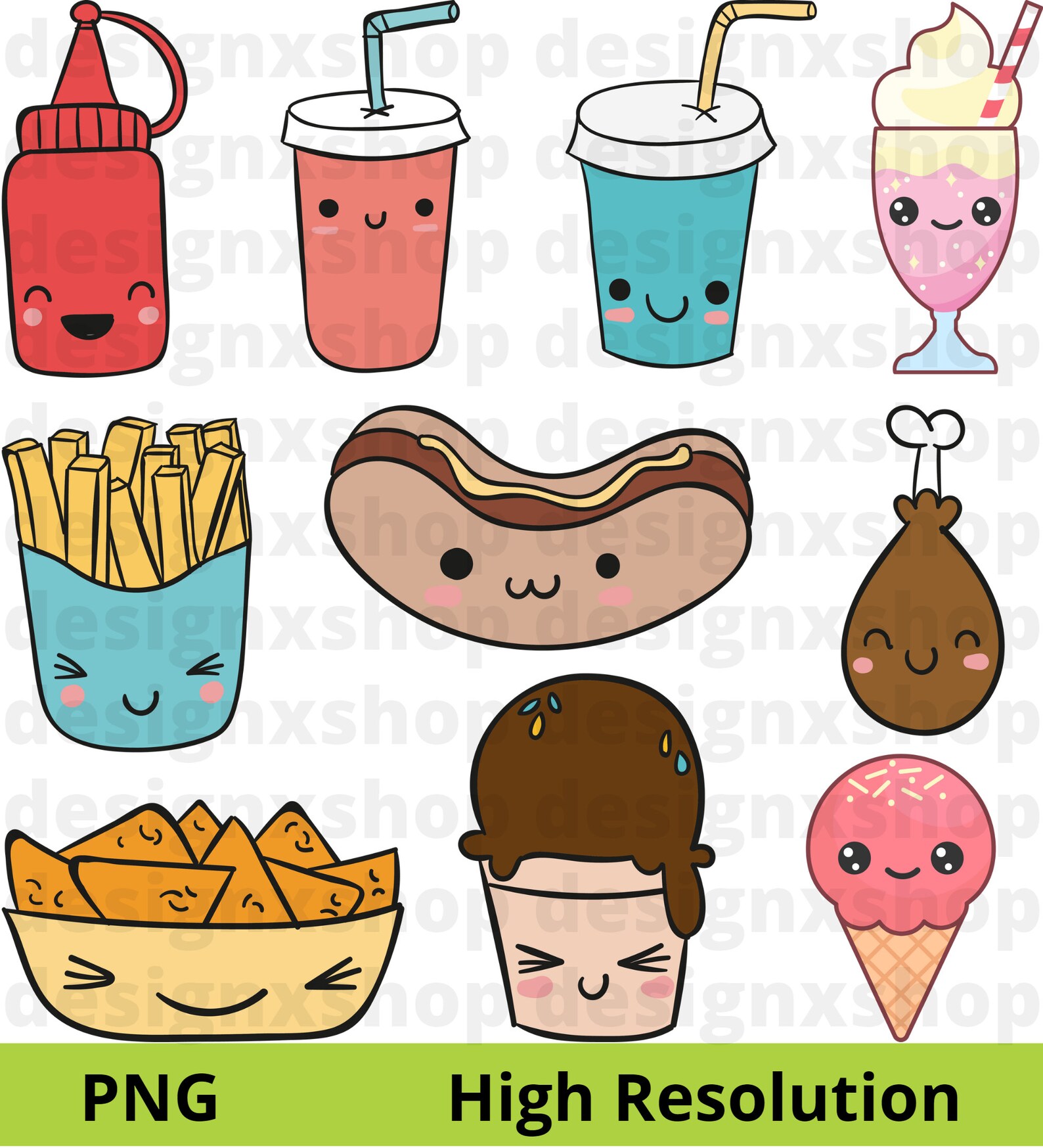 Kawaii Food Clipart, Kawaii SVG Bundle, Food Clipart, Cute Food Clipart ...