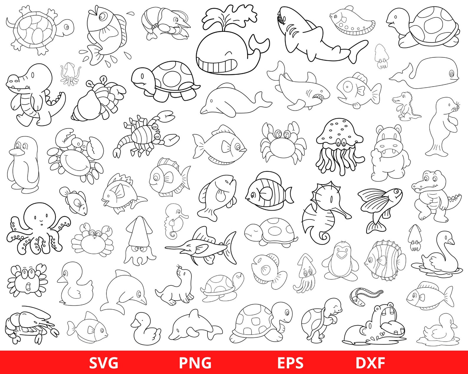 Ocean Animal Clipart Sea Creatures Digital Stamps Outlines - Etsy