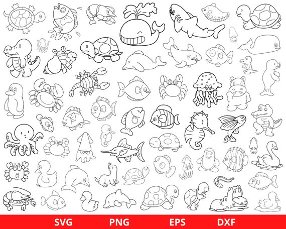Ocean Animal Clipart Sea Creatures Digital Stamps Outlines - Etsy