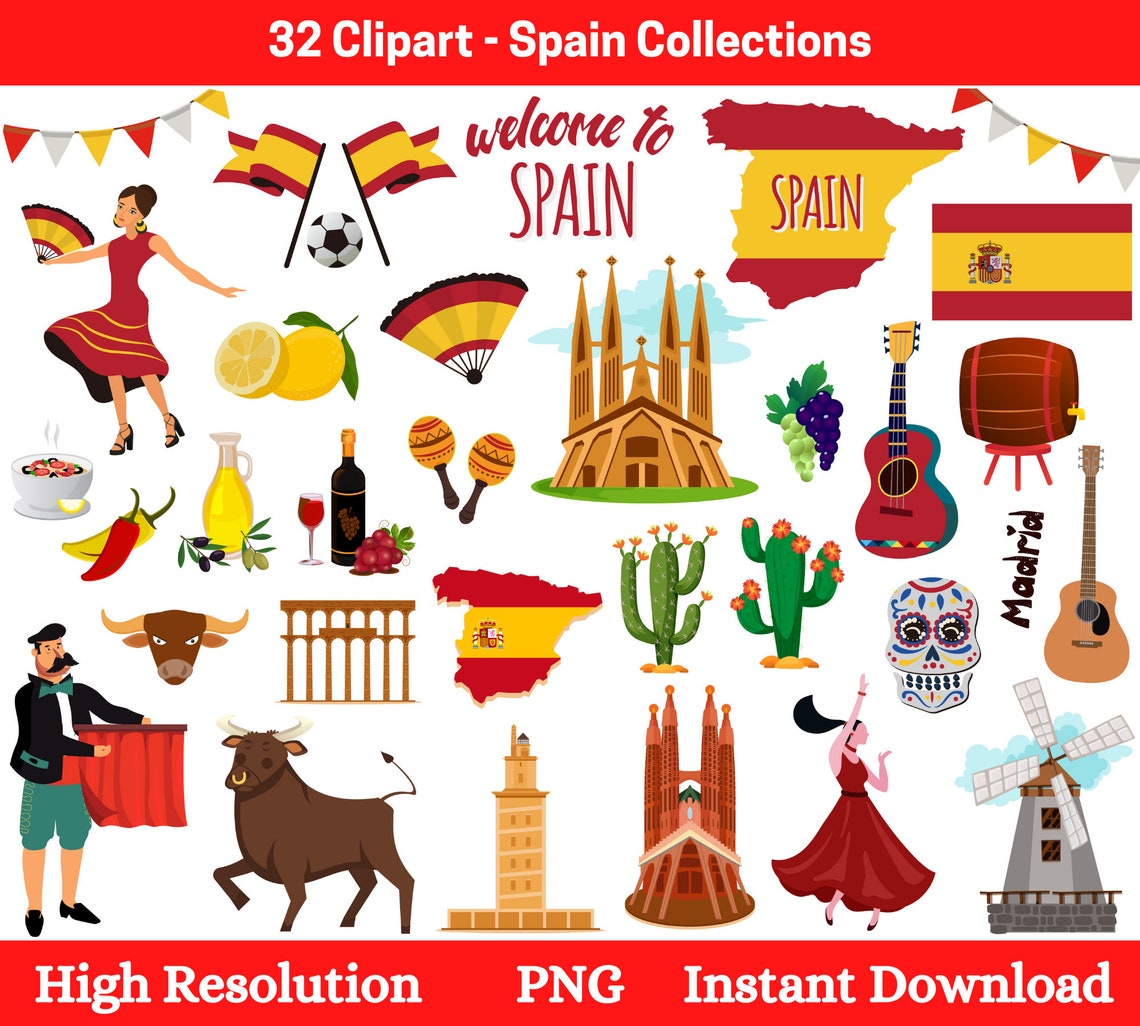 SPAIN Clipart Spanish Clipart Travel Clipart Europe | Etsy