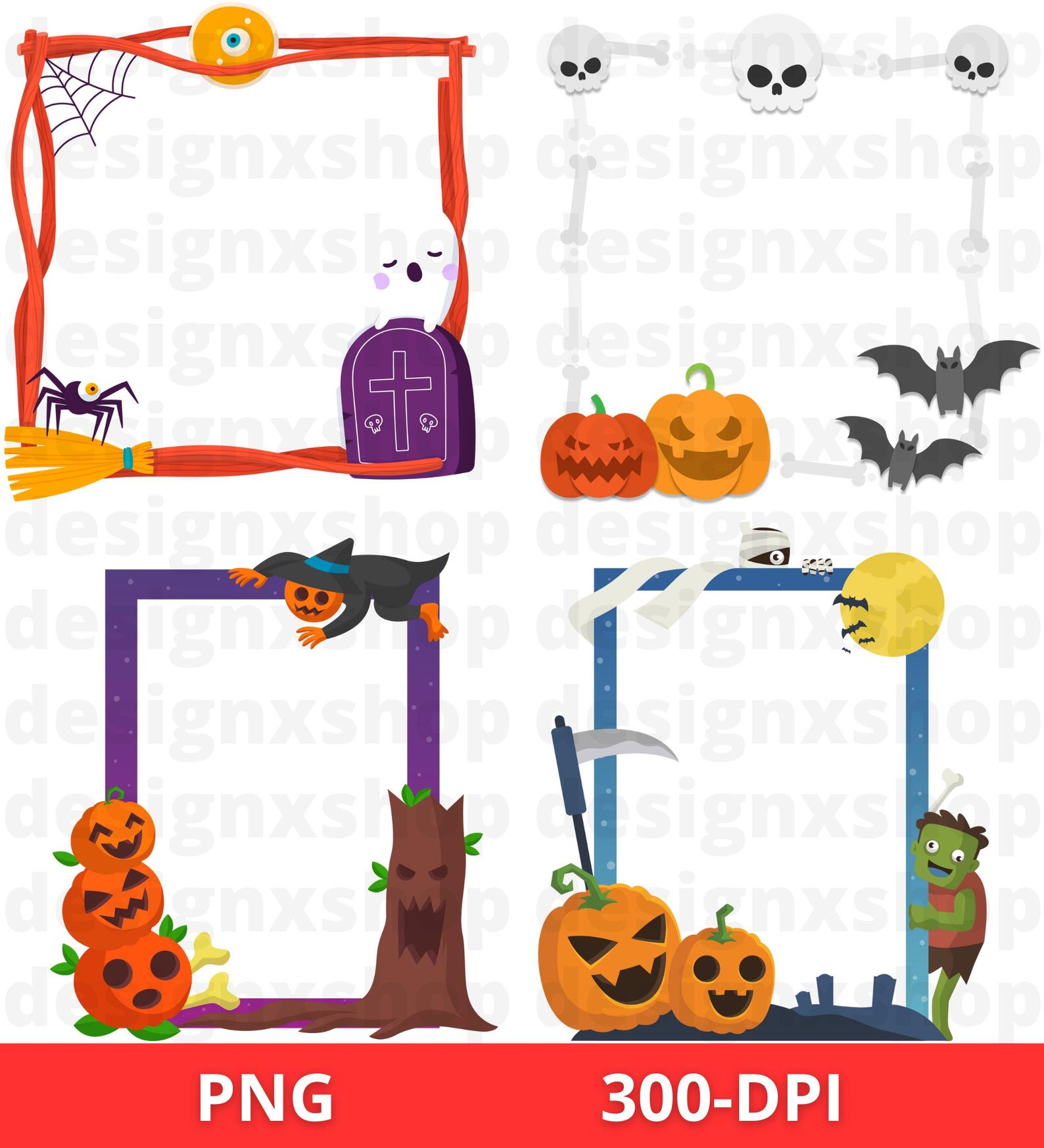 Halloween Frames Clipart: Spooky Pumpkin PNG Bundle (digital Download ...
