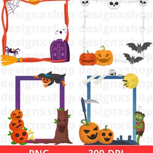 Halloween Frames Clipart: Spooky Pumpkin PNG Bundle (digital Download ...