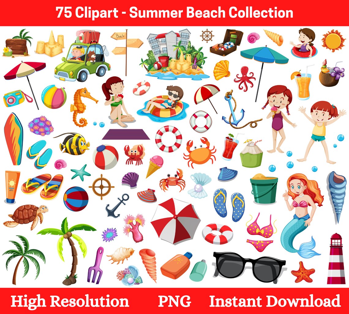 Summer Beach Clipart Summer Clipart Bundle Vacation Clipart - Etsy