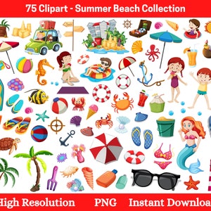 Summer Beach Clipart Summer Clipart Bundle Vacation Clipart - Etsy