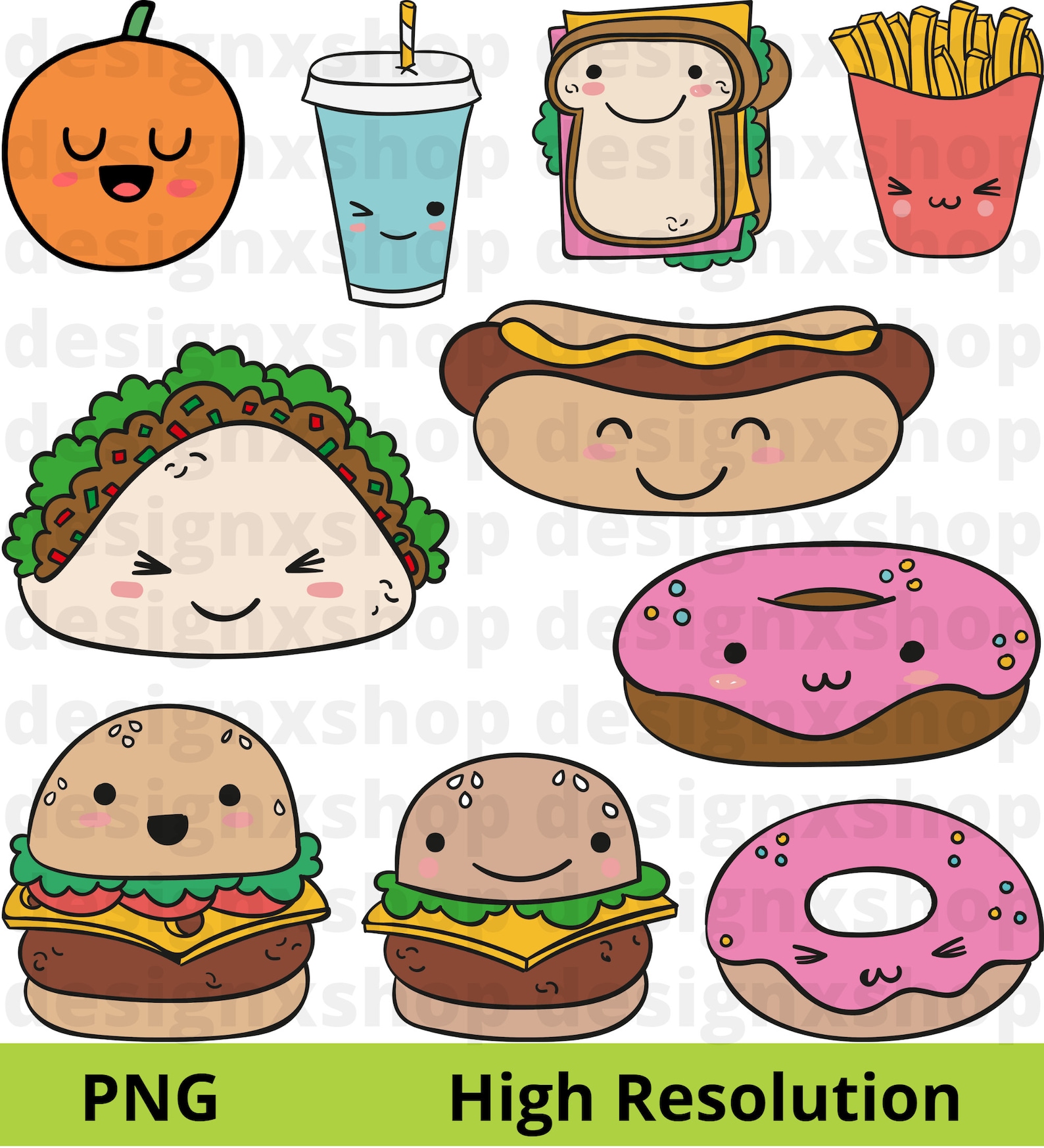 Kawaii Food Clipart, Kawaii SVG Bundle, Food Clipart, Cute Food Clipart ...