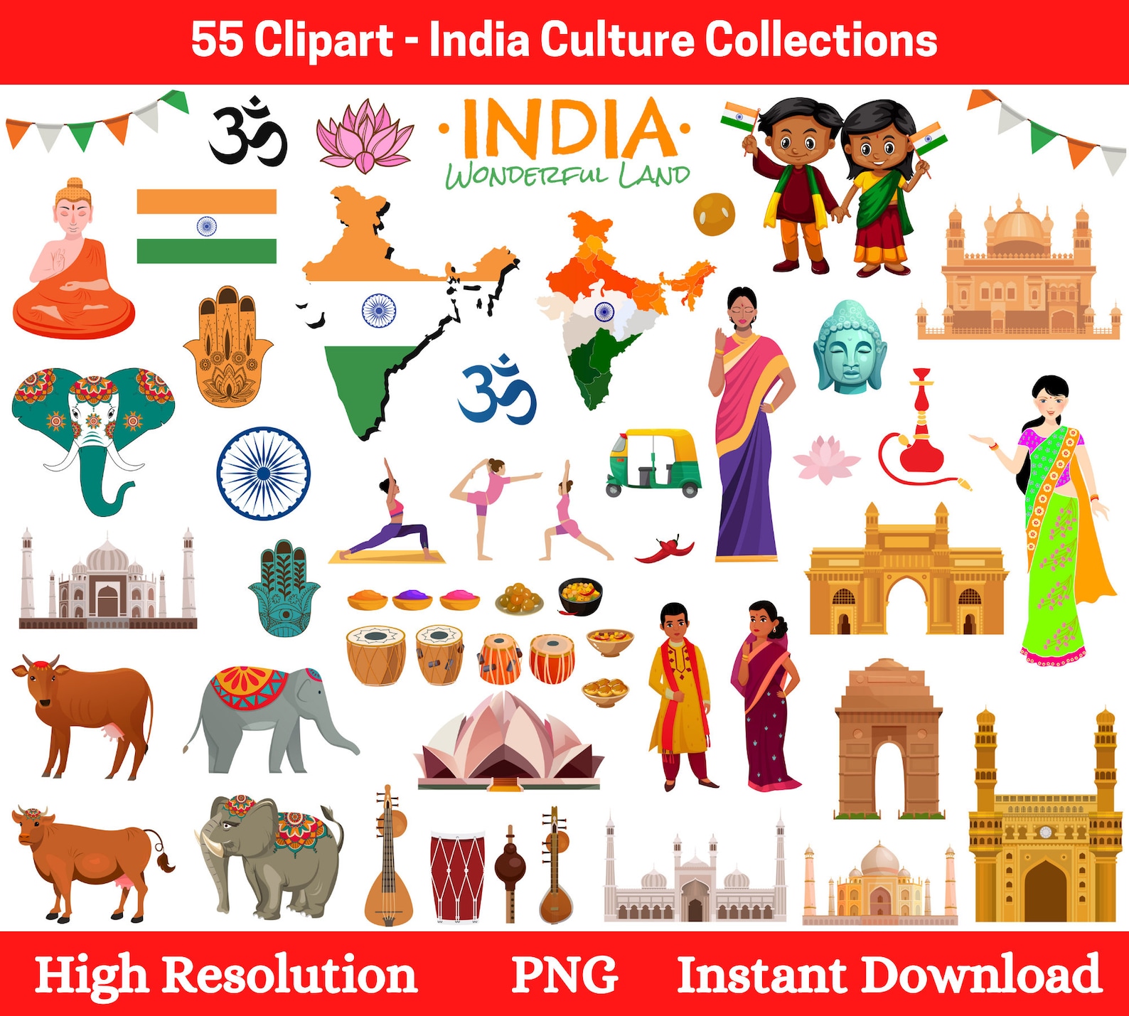 India Clipart India Culture Clipart Country Clipart Travel | Etsy