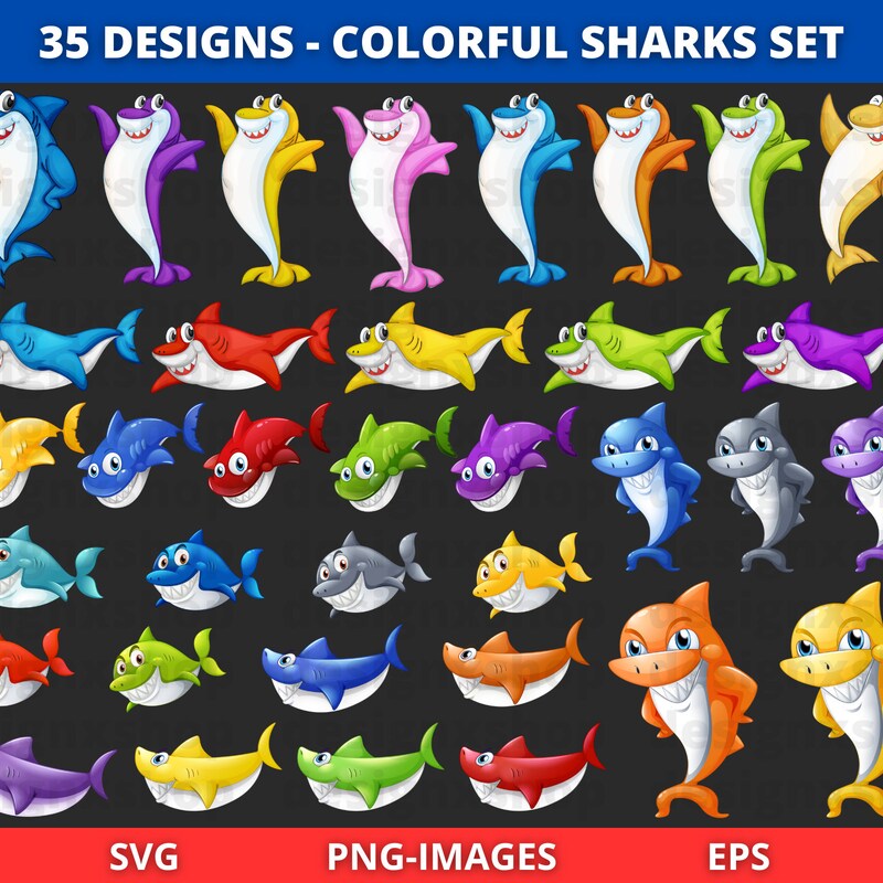 Colorful Sharks - Etsy