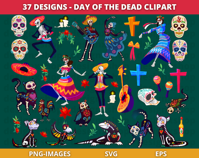 Día de la muerta clip art Dia de los Muertos gráficos Fiesta clipart ...