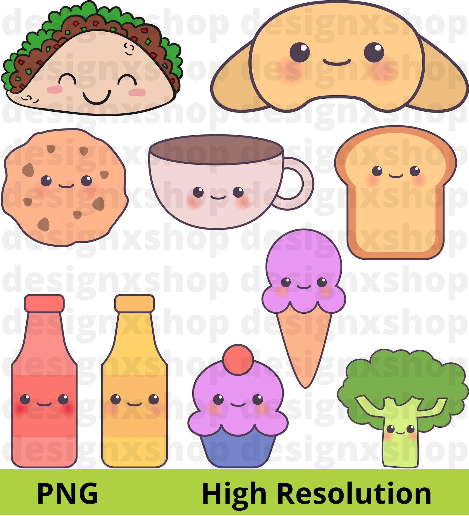 Kawaii Food Clipart, Kawaii SVG Bundle, Food Clipart, Cute Food Clipart ...