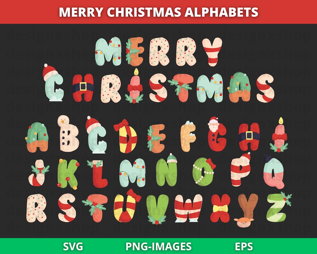 Christmas Alphabet Clipart: Holiday SVG, PNG Letters (digital Download ...