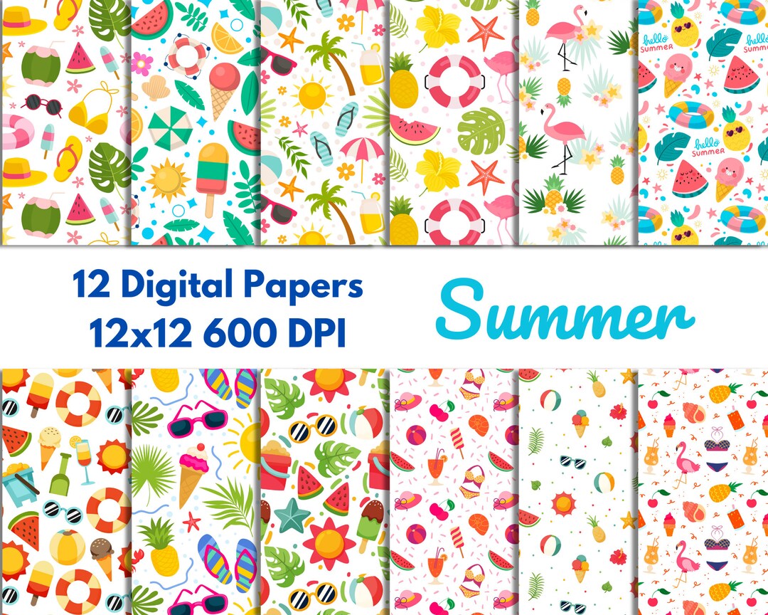 Summer Digital Paper Set Beach Digital Paper Fruits Digital Paper ...