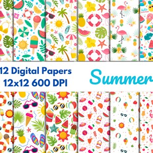 Summer Digital Paper Set | Beach Digital Paper | Fruits Digital Paper ...