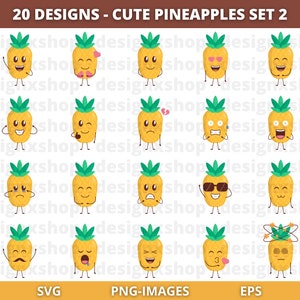 Pineapple Clipart, Cute Pineapples Characters, Kawaii Clipart, Summer ...