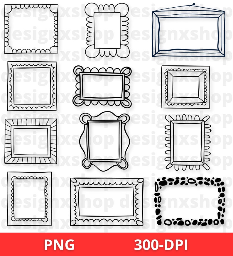 Digital Frames Clipart, Doodle Frames Clipart, Hand Drawn Frames ...