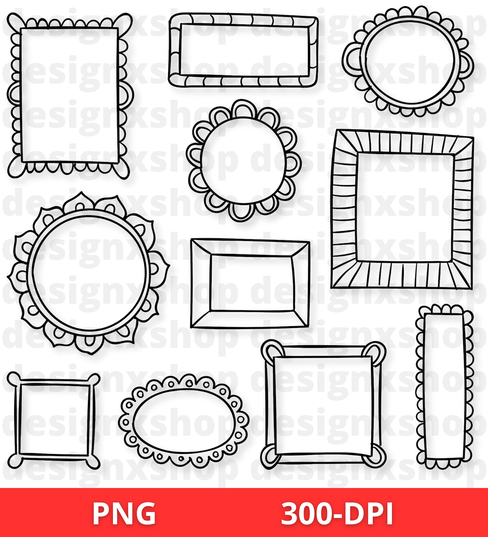 Digital Frames Clipart, Doodle Frames Clipart, Hand Drawn Frames ...