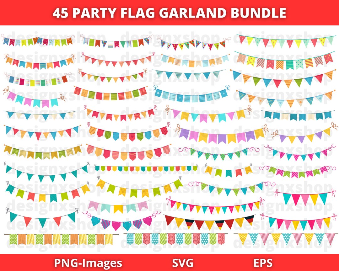 Bunting Banner Clipart, Garland Clipart, Party Flag Clipart, Bunting ...