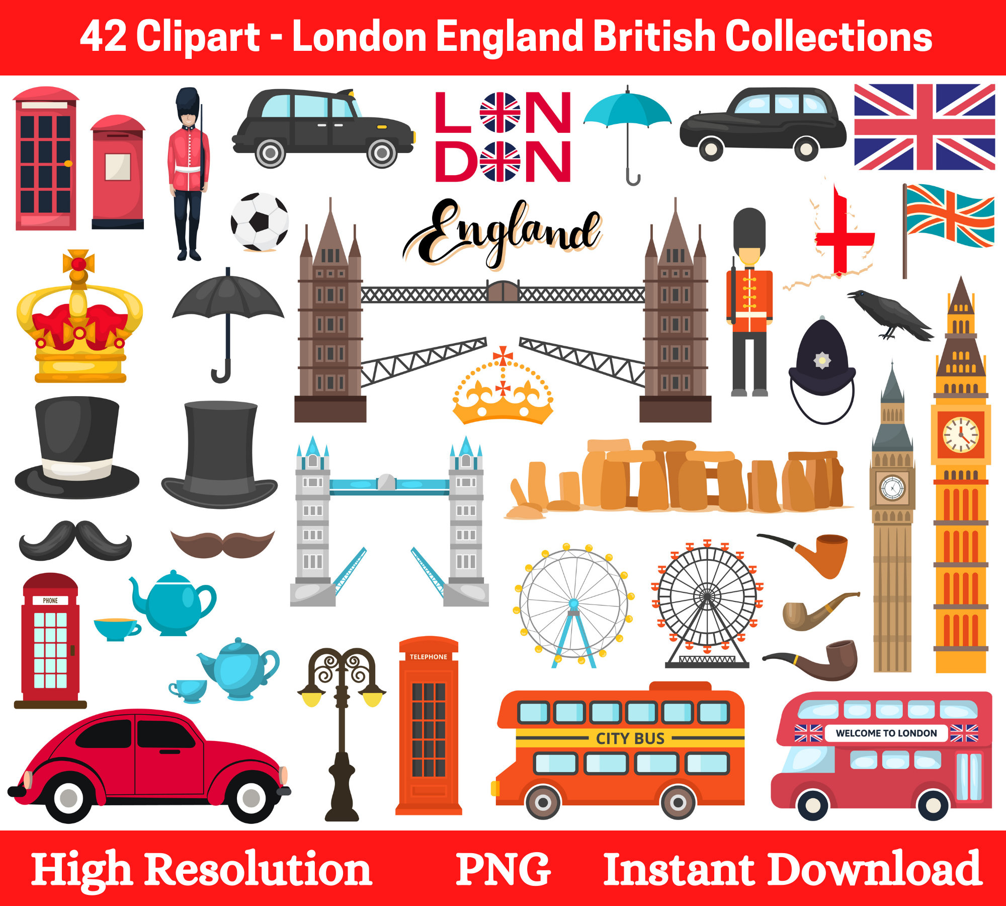 London Clipart England Clipart British Clipart Travel - Etsy