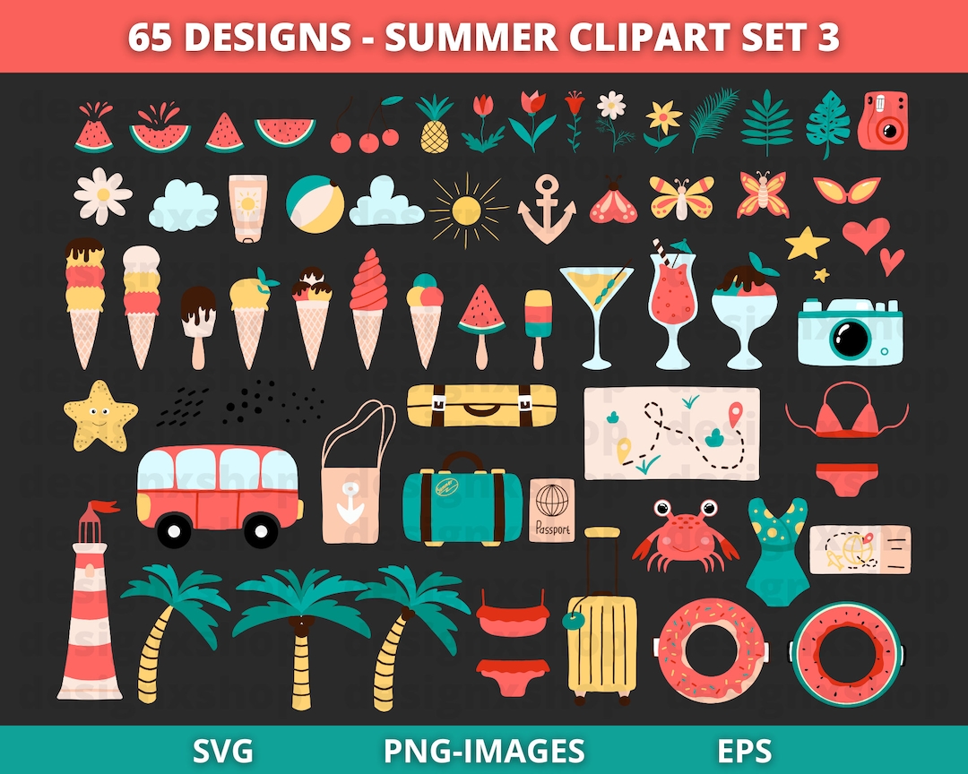 Summer Vacation Clipart Set: Beach, Tropical, Popsicles (SVG, PNG) - Etsy