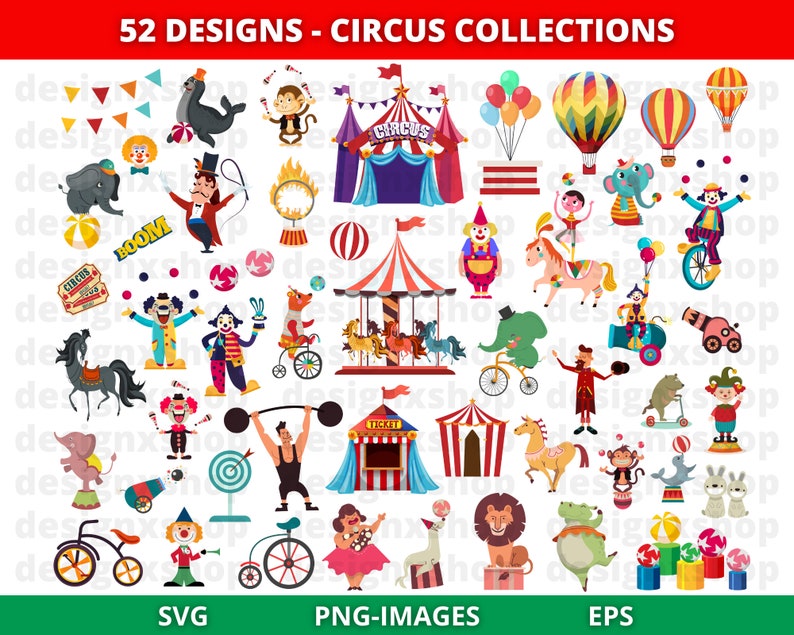 Circus Clipart Bundle: Carnival Animals, Tent, Jokers (SVG, PNG) - Etsy